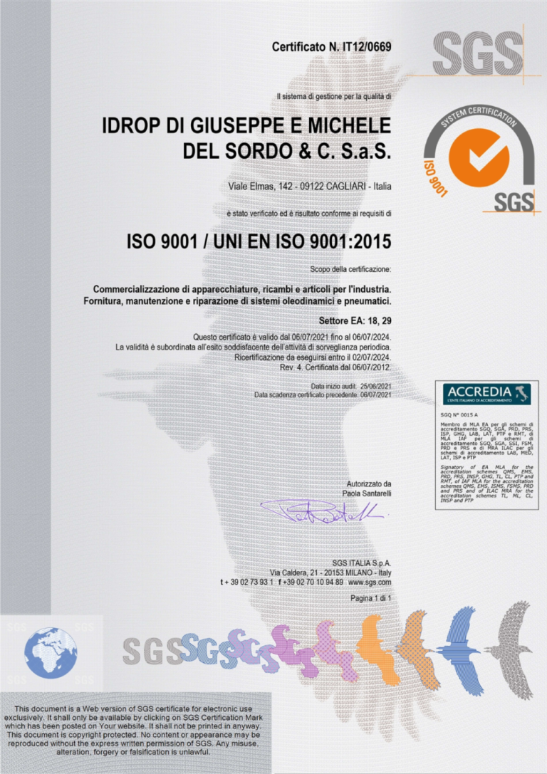 Certificazioni - IDROP - Forniture Industriali Cagliari